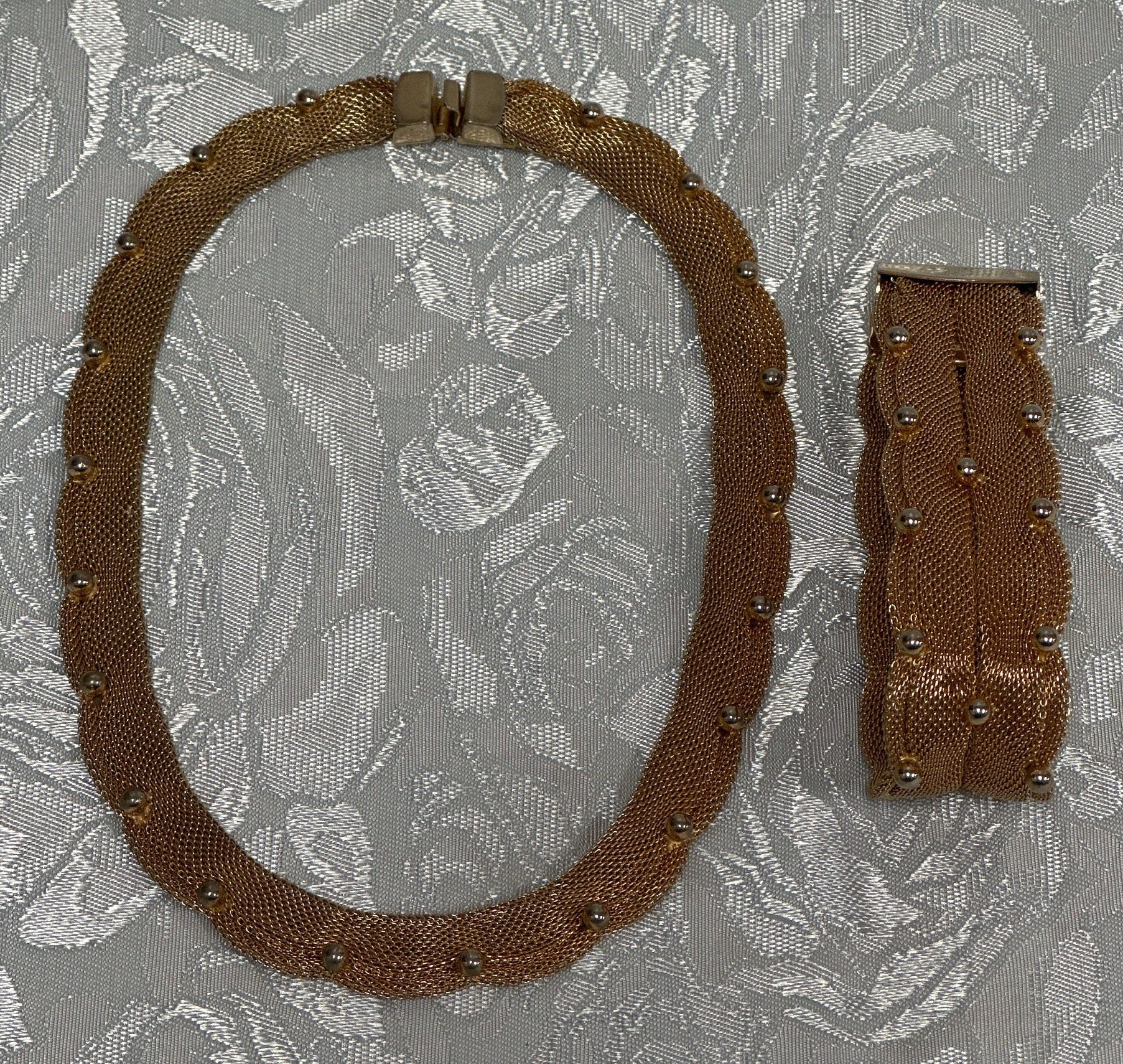 Vintage Kramer of New York 2 Pc Gold Mesh Necklace and Bracelet Set ...