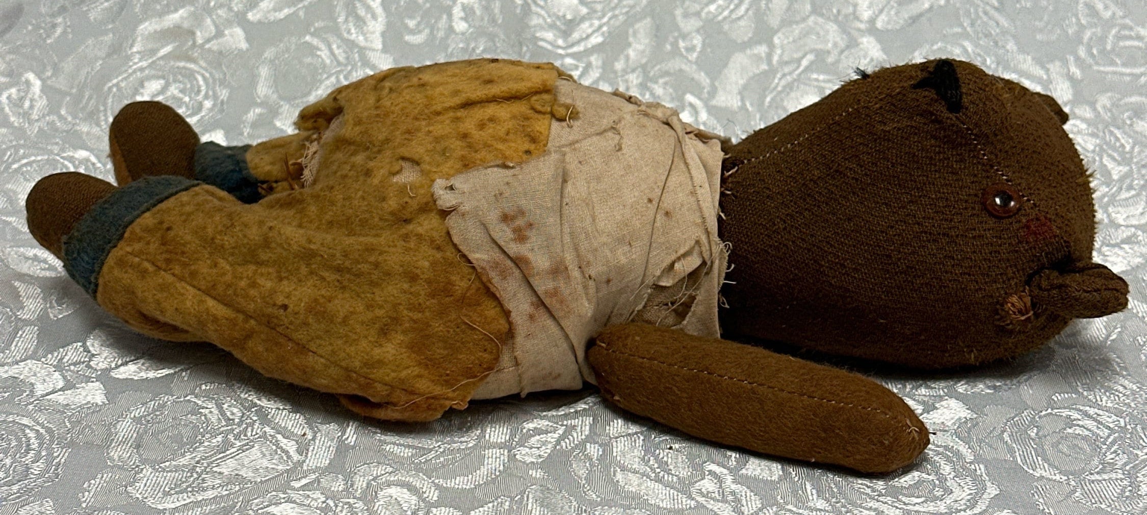 Rare Antique Straw Stuffed Mohair Folk Art Handmade Sewn Stitched Teddy ...