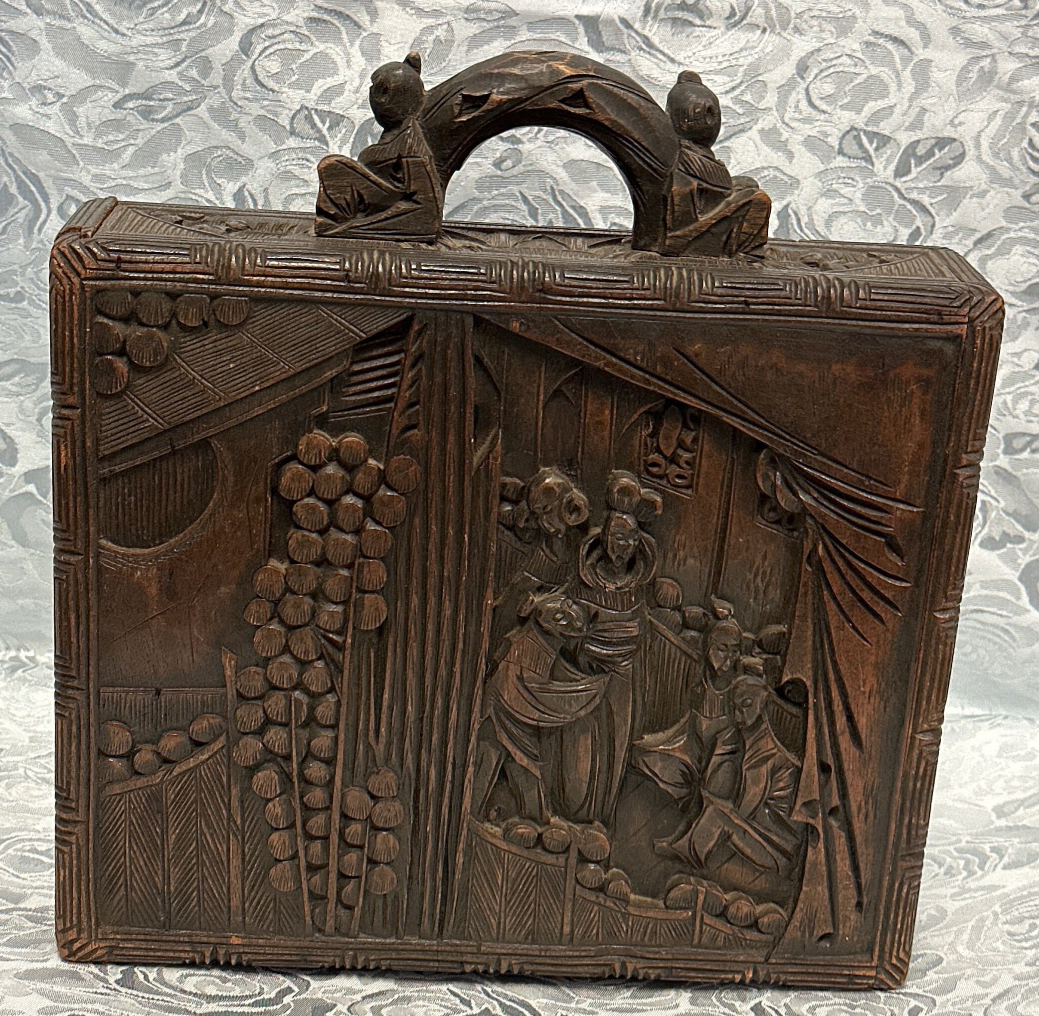 Vintage Hand Carved Asian Wooden Box Case With Handle Secret ...