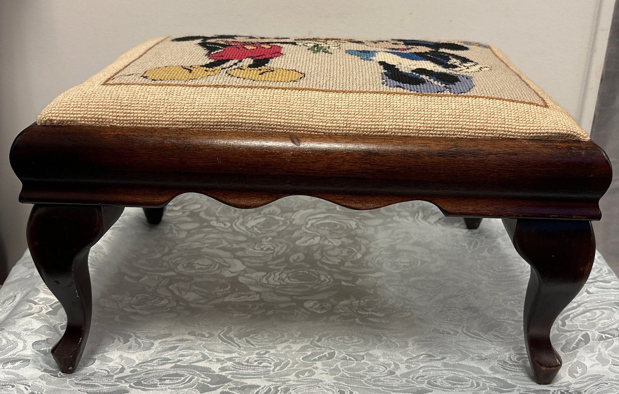Vintage Disney Mickey and Minnie Mouse Footstool Ottoman With Needle ...