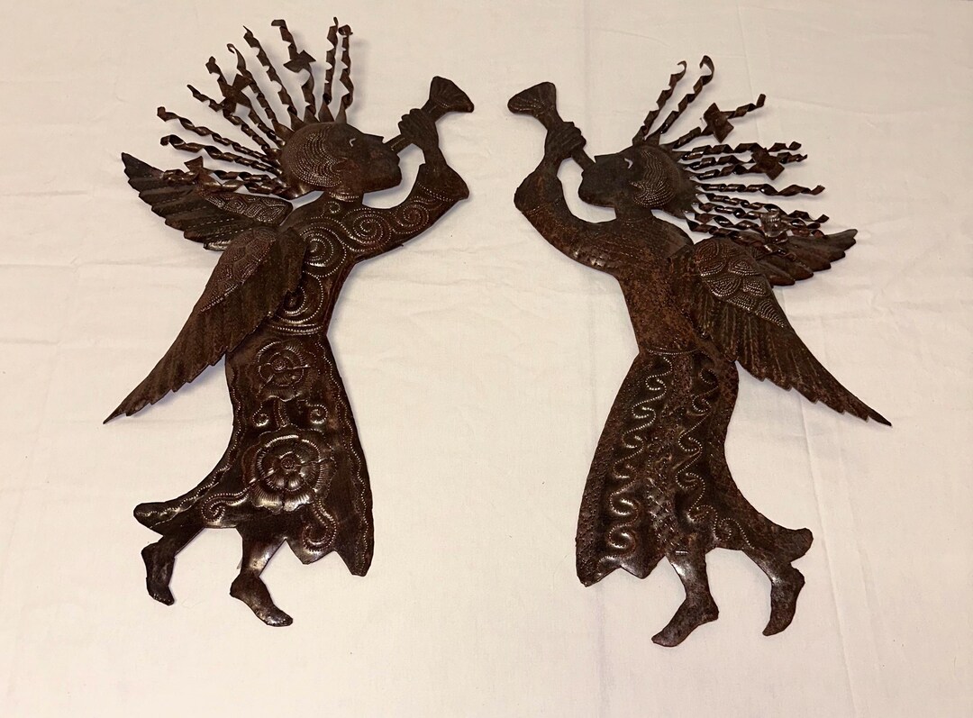 Vintage Angels 2 Set, Cherubs Trumpets Wall Art Handmade Tooled ...