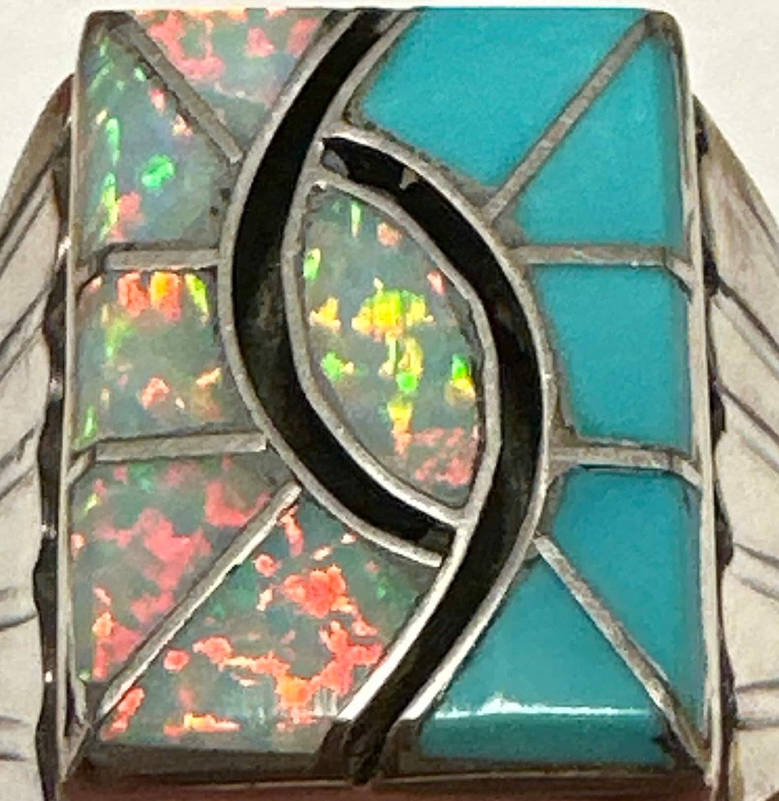 Vintage Zuni Native American Sterling Silver Turquoise and Opal Inlay ...
