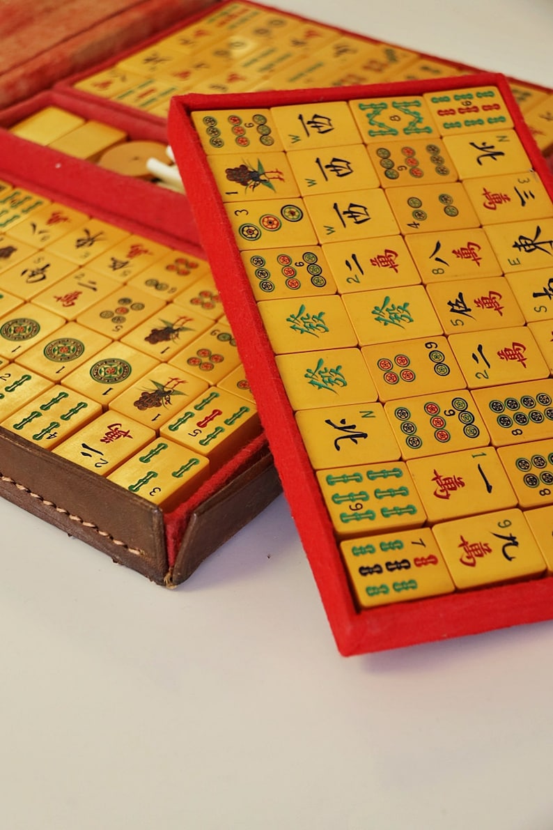 Vintage Chinese Domino Game Mah Jong Complete Set - Etsy