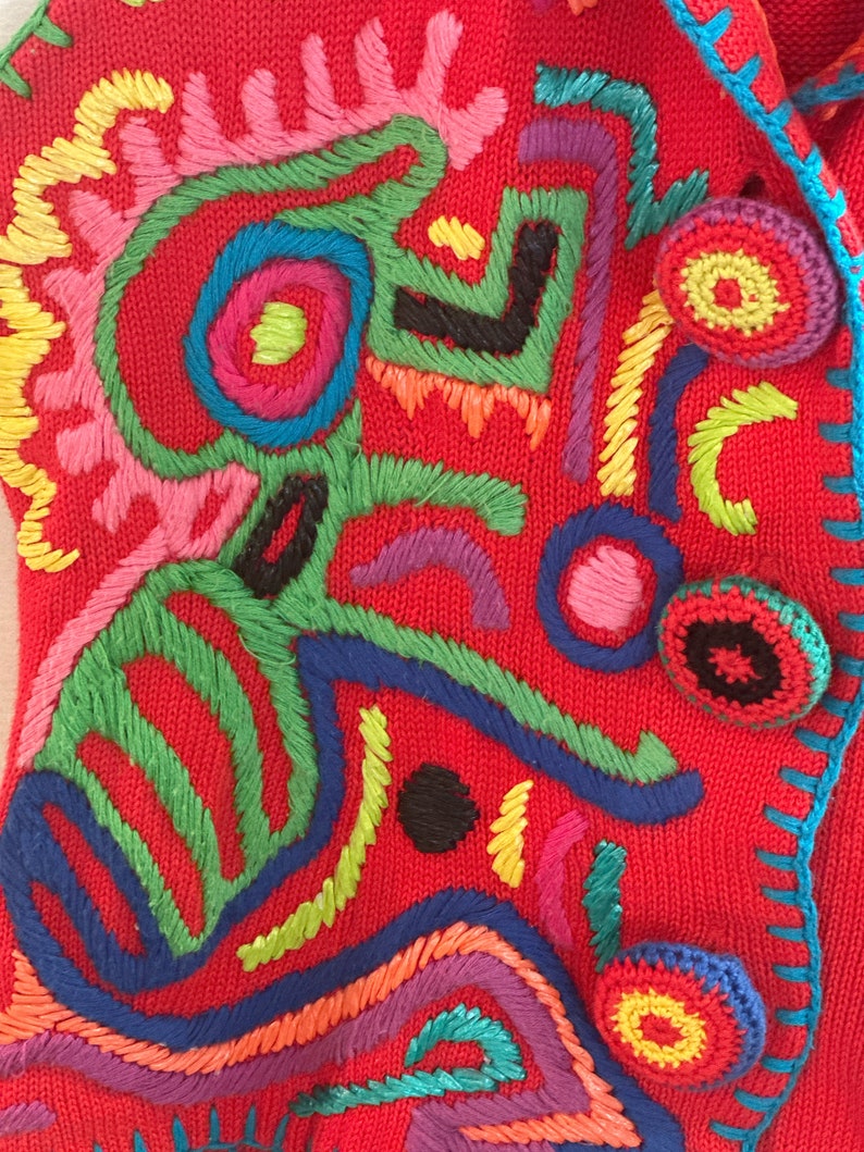 Vintage Michael Simon Cotton Sweater Vest: Vibrant Panama Mola Art - Etsy