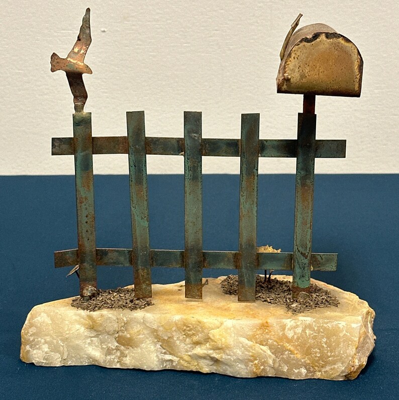 Vintage Modernist Brutalist Metal Sculpture With Stone Base by Mario ...
