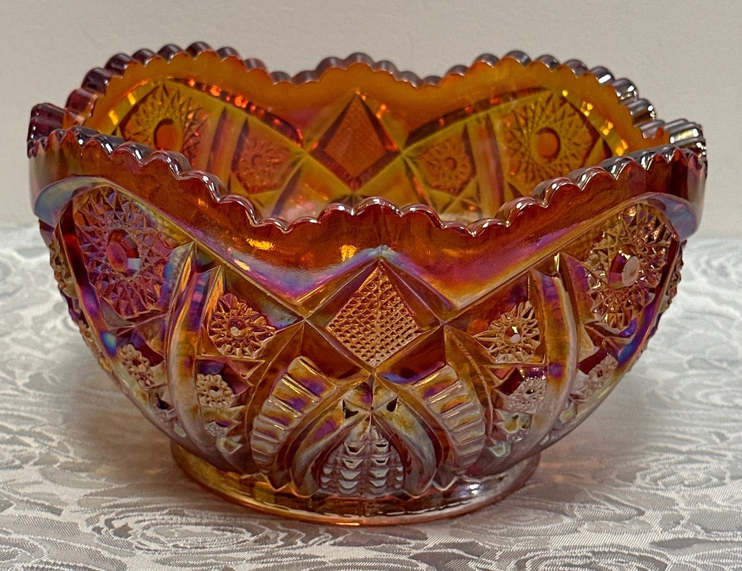 Amber Carnival Glass Iridescent Multi Color Amber Fruit Bowl - Etsy