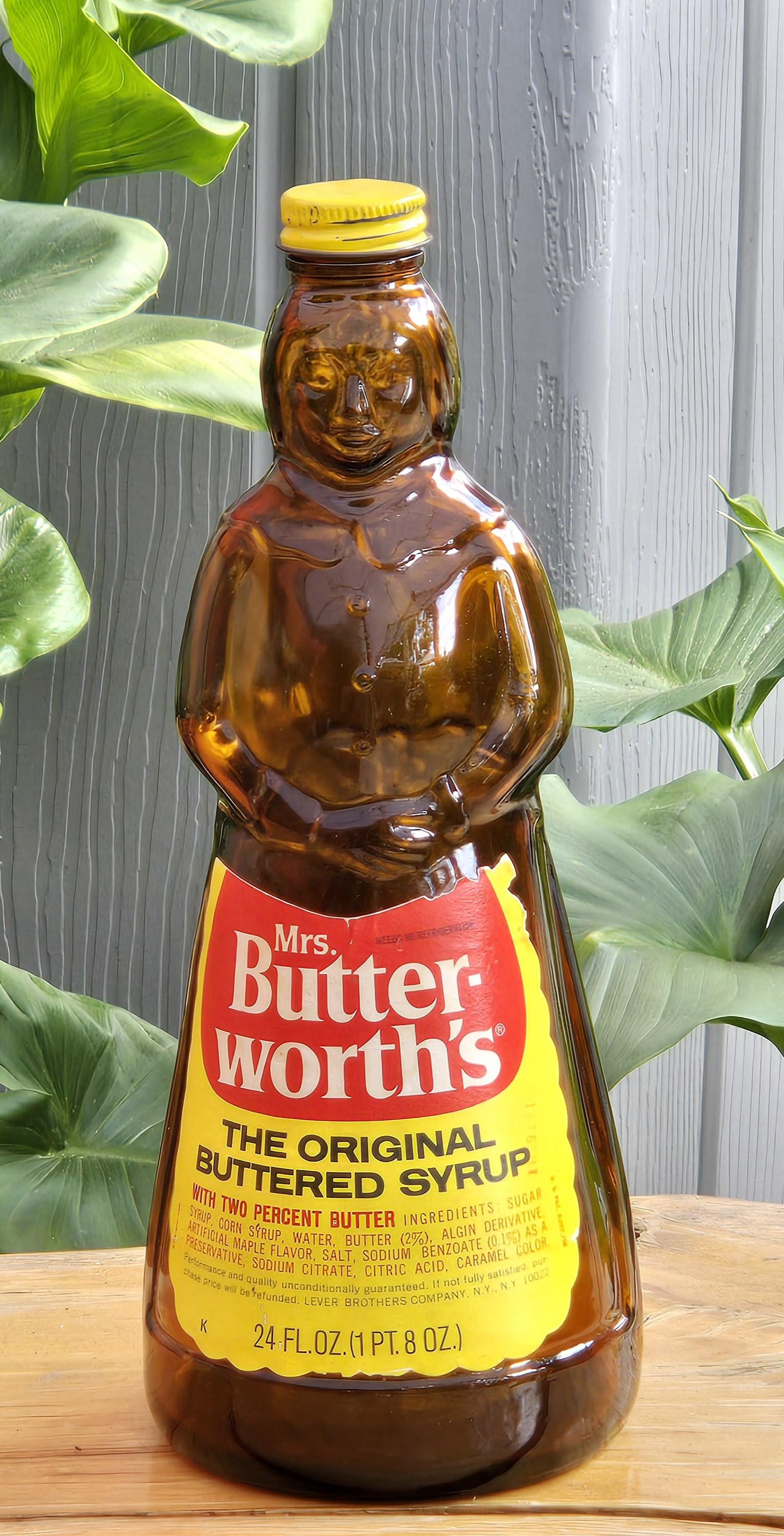 Vintage Mrs. Butterworths Syrup Glass Bottle Metal Lid Original Label ...