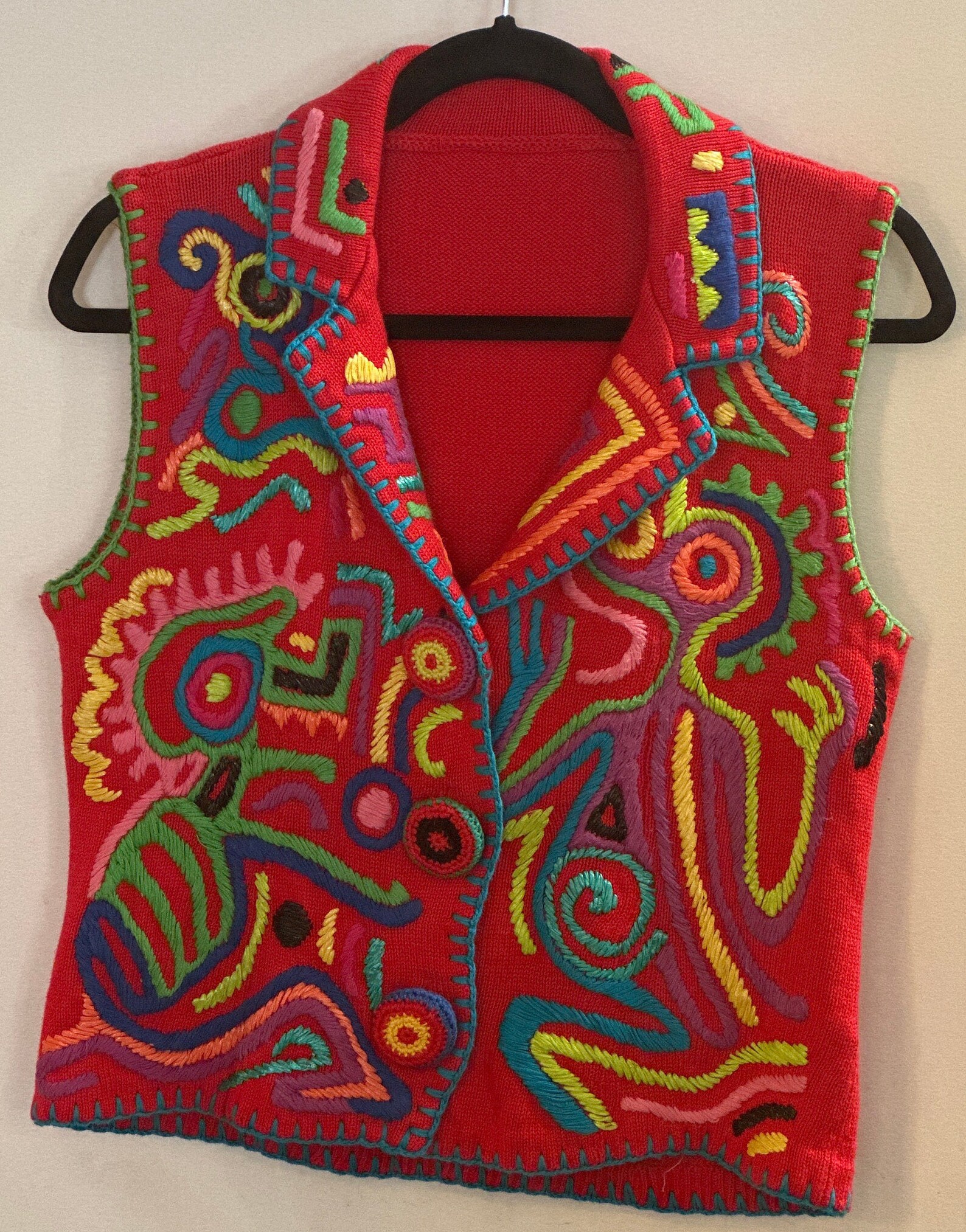 Vintage Michael Simon Cotton Sweater Vest: Vibrant Panama Mola Art - Etsy