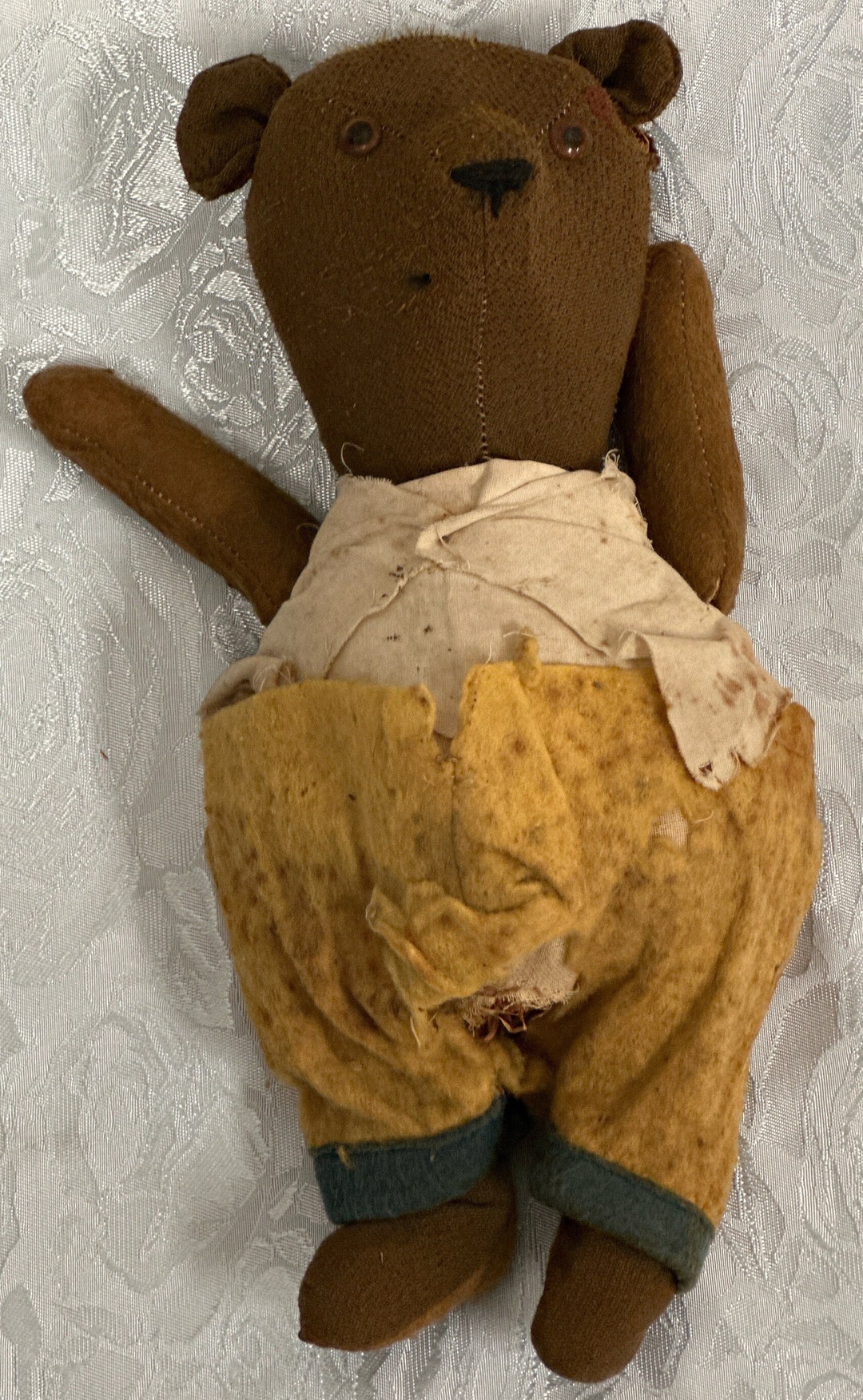 Rare Antique Straw Stuffed Mohair Folk Art Handmade Sewn Stitched Teddy ...
