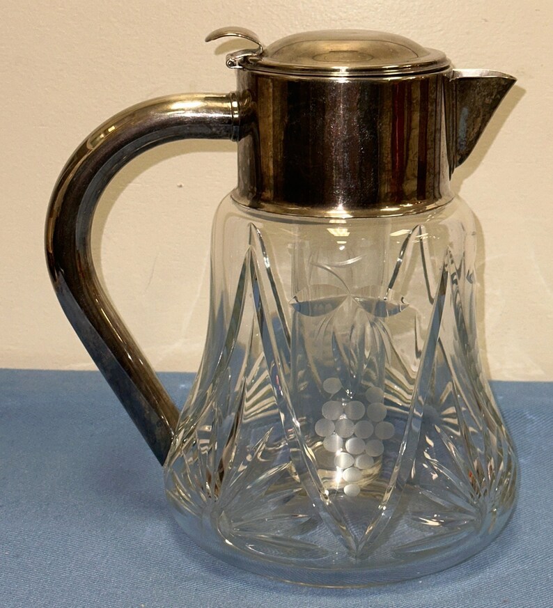1940s 50s Crystal German Pitcher With Silver Top and Handle Glass Tube ...