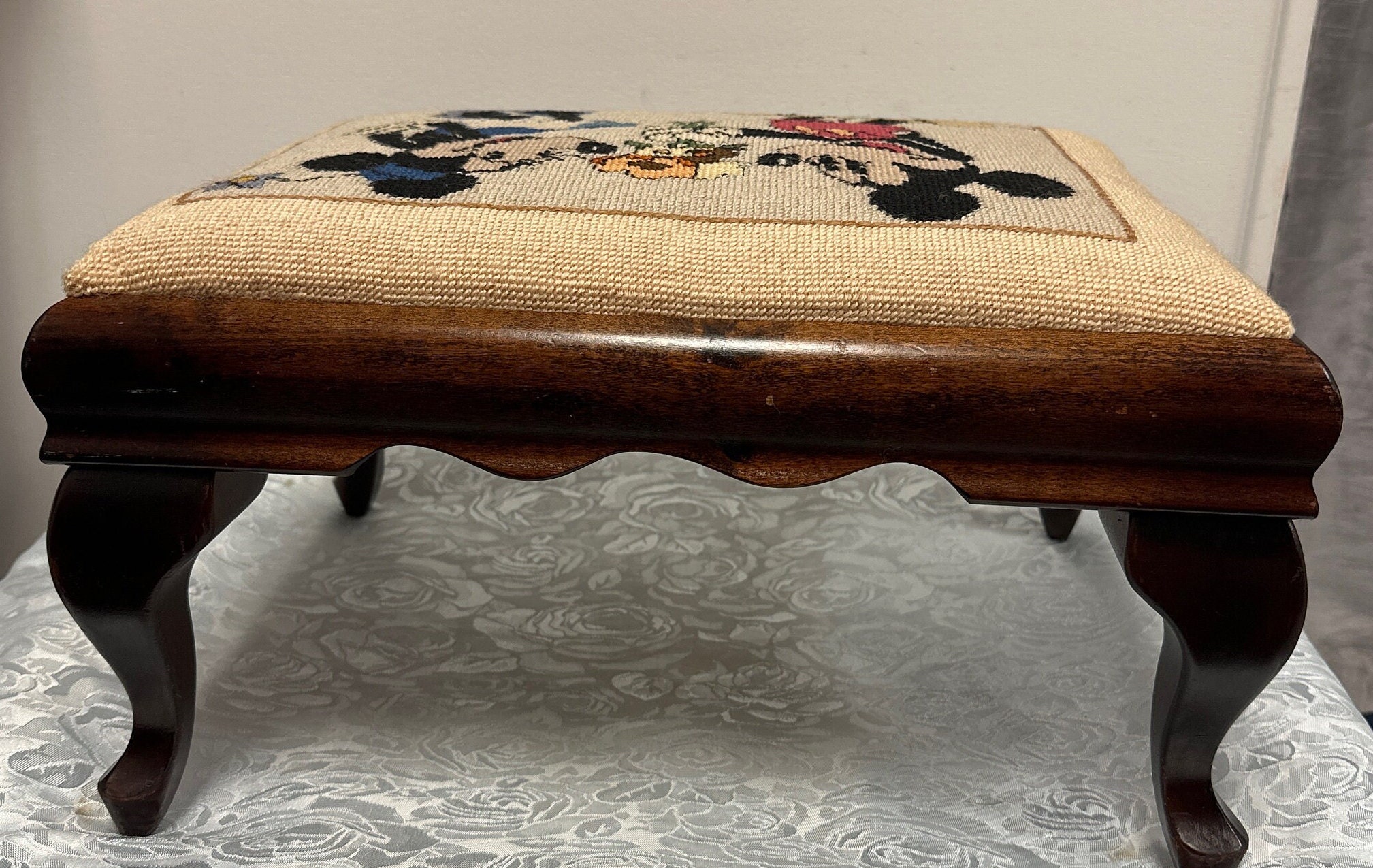 Vintage Disney Mickey and Minnie Mouse Footstool Ottoman With Needle ...