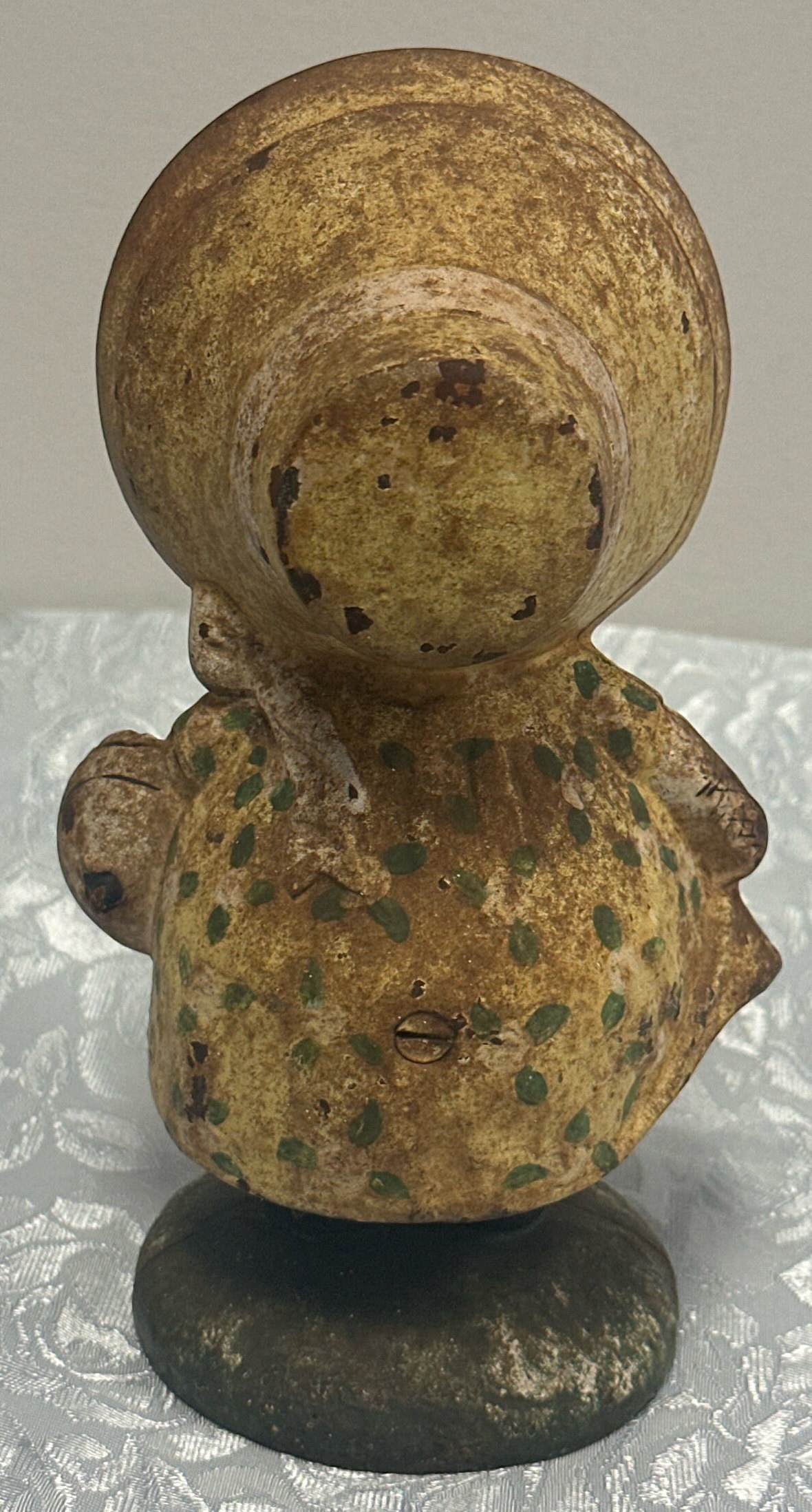 Antique Dolly Dimple Cast Iron Coin Bank Little Girl Hat Bonnet Basket Flowers Yellow Dress 1900 ...