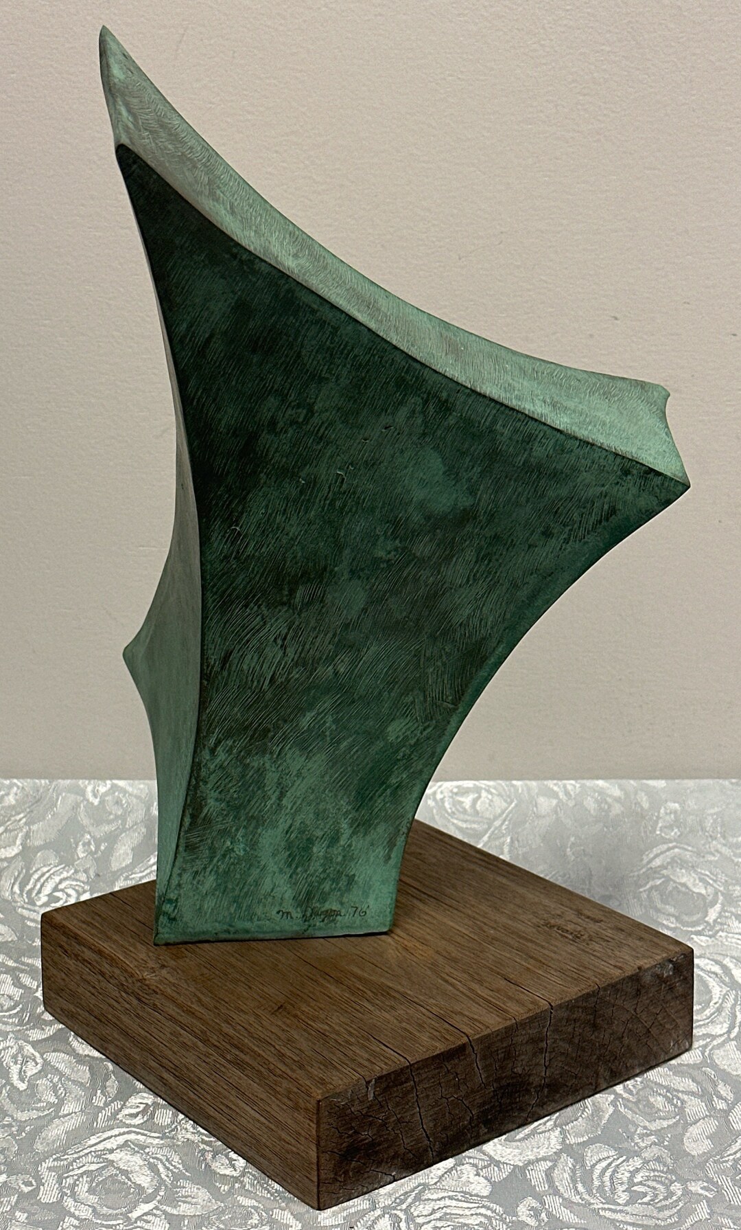 Vintage 1976 Bronze Abstract Art Sculpture Wood Base Green Tarnished ...