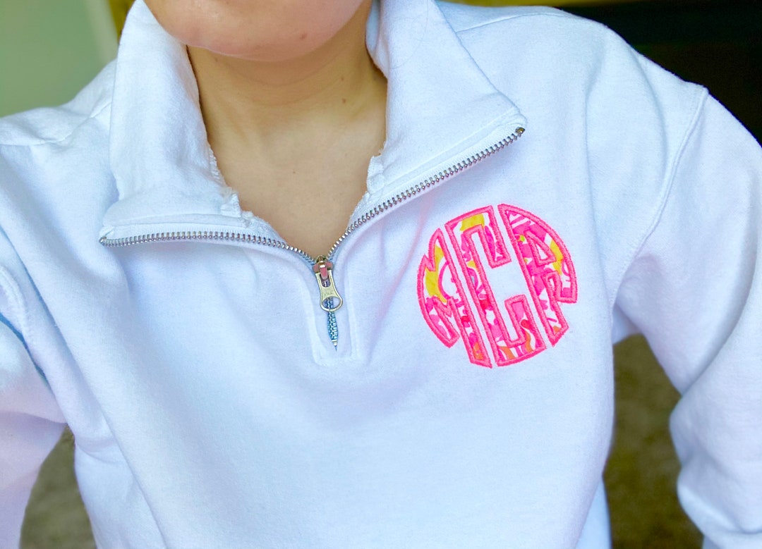 Preppy Embroidered Monogrammed Quarter Zip Pullover - Colorful Monogram ...