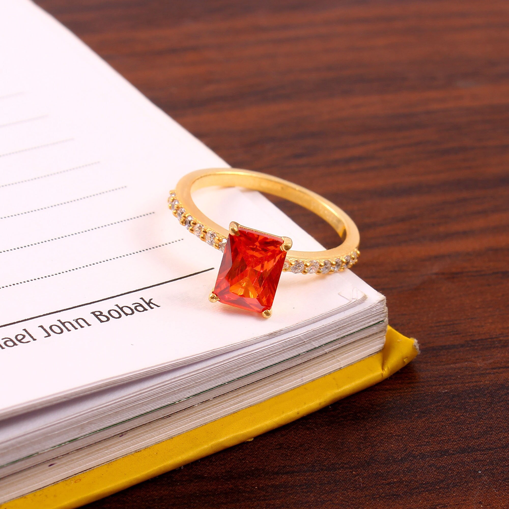 Fanta Orange Sapphire Ring Anniversary Ring Radiant Cut - Etsy