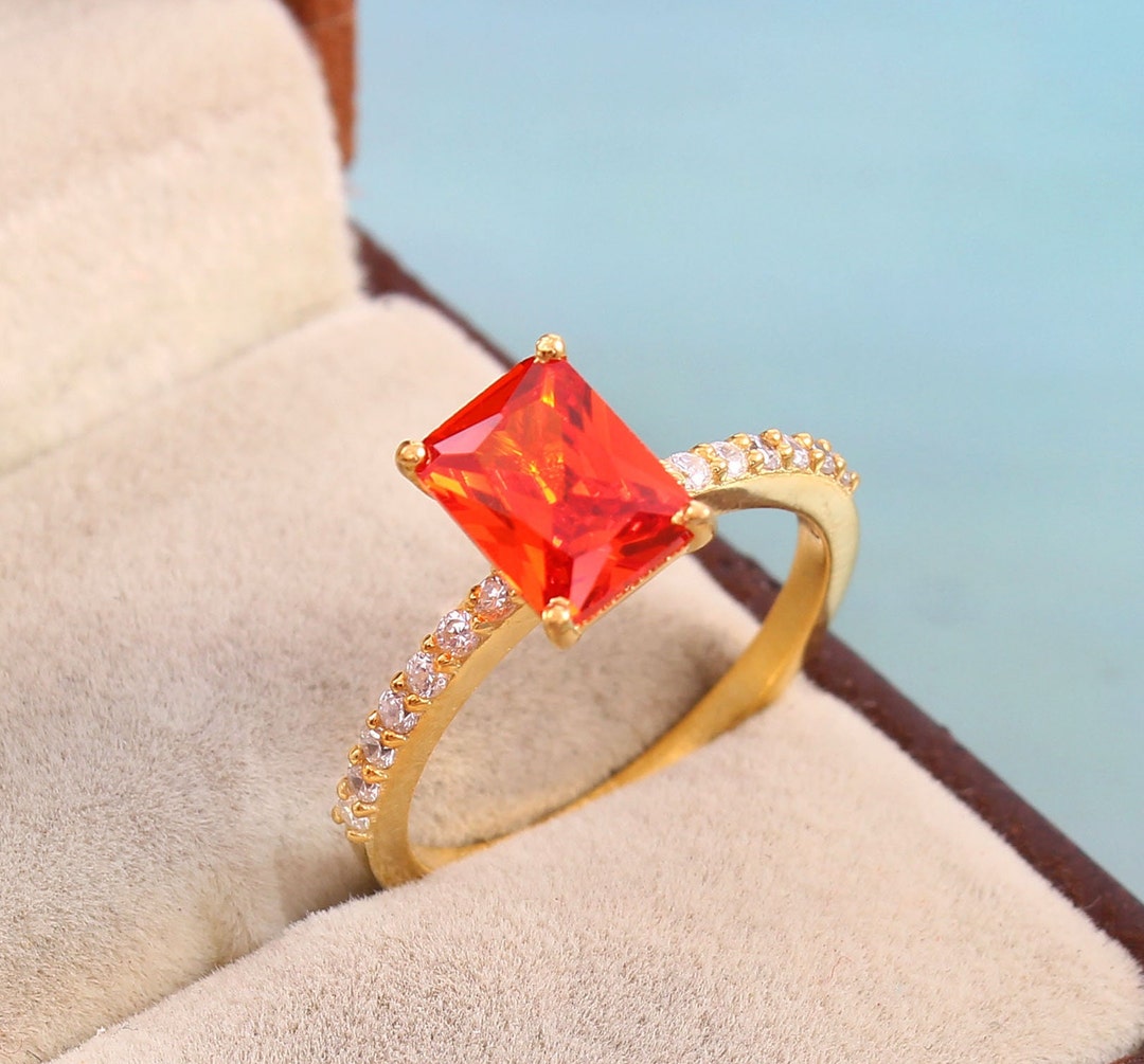 Fanta Orange Sapphire Ring Anniversary Ring Radiant Cut - Etsy