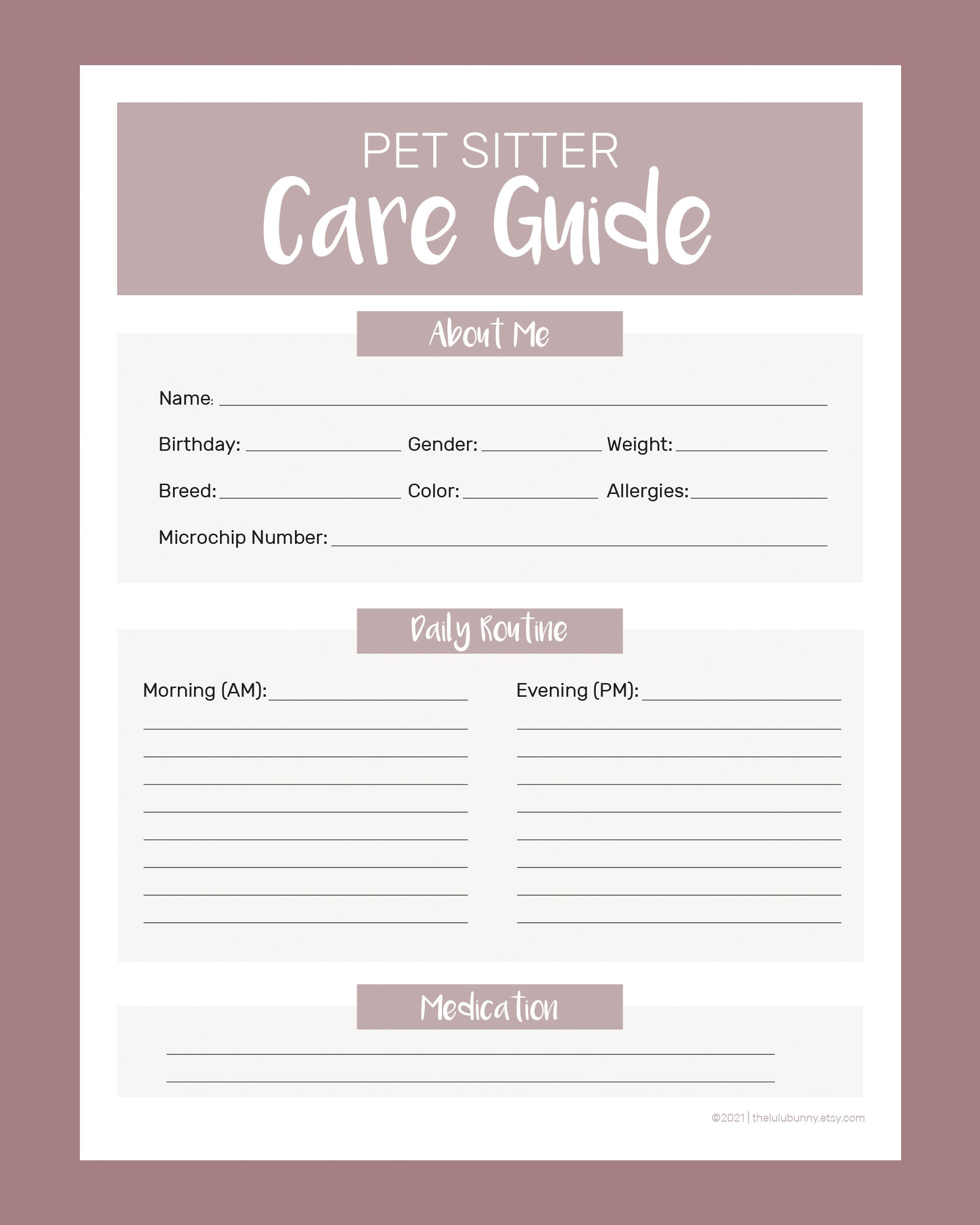 Printable Pet Sitter Care Guide | Small Animal Care | Rabbits, Guinea ...