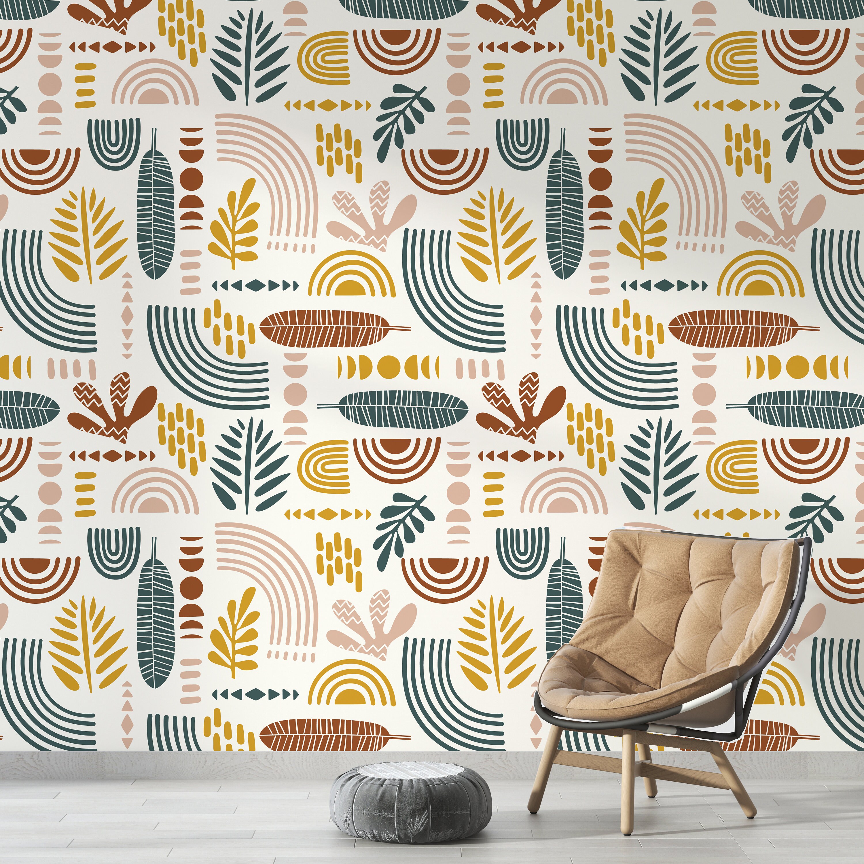 Leaves Seamless Pattern Wallpaper, Bohemian Wallpaper, Leaves Boho ...