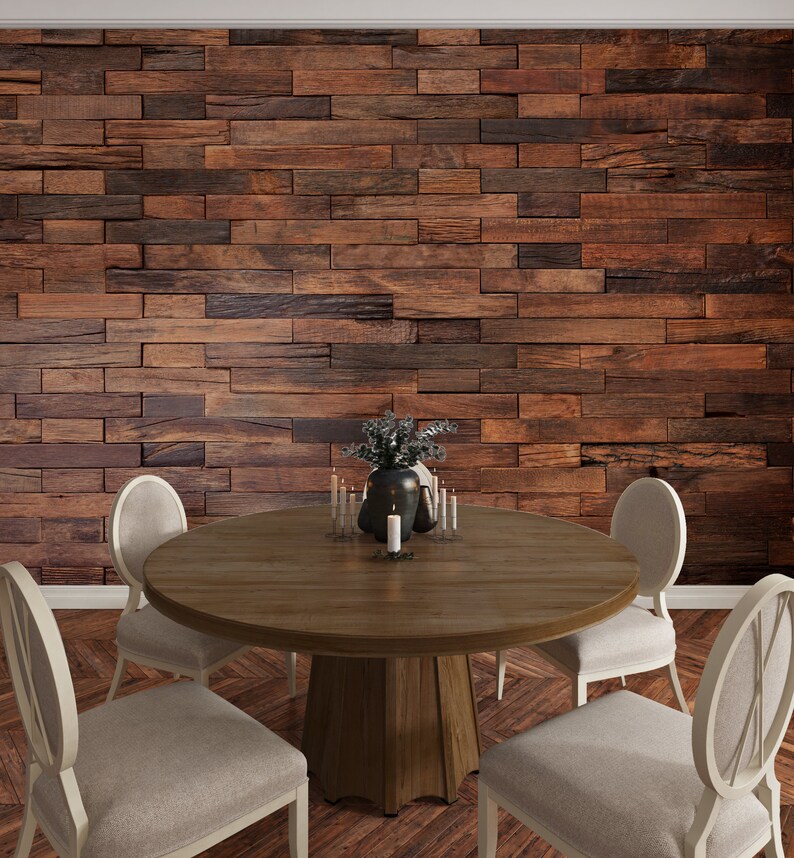 Wood Geometric Wallpaper, Wood Decor Wallpaper, Modern Wallpaper, Peel ...