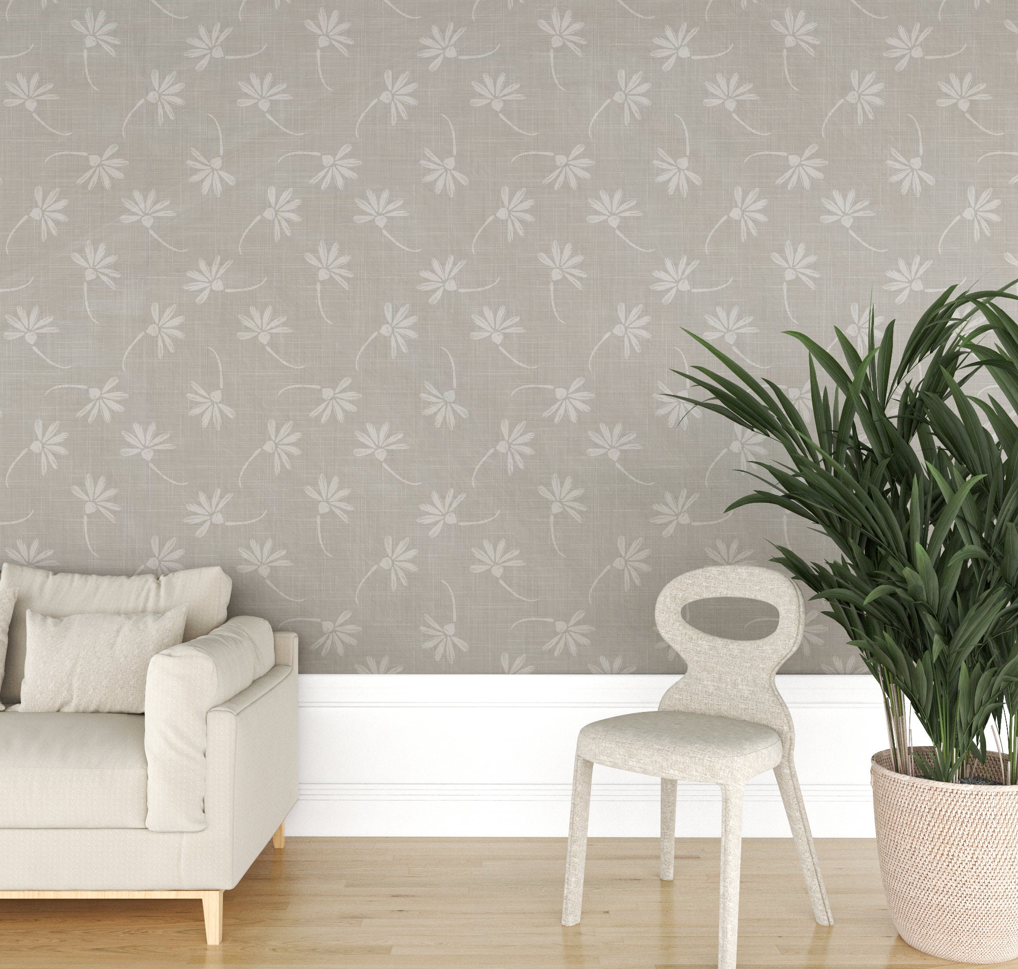 Linen Texture Wallpaper, Floral Wallpaper, Vintage Wallpaper, Pattern ...