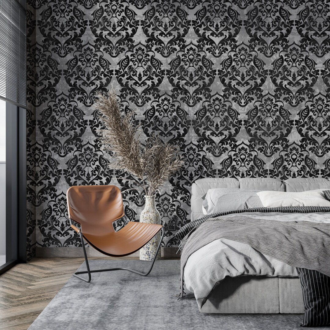 Black and White Wallpaper Vintage Damask Wallpaper Damask - Etsy