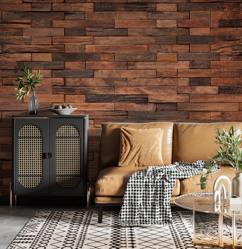 Wood Geometric Wallpaper, Wood Decor Wallpaper, Modern Wallpaper, Peel ...