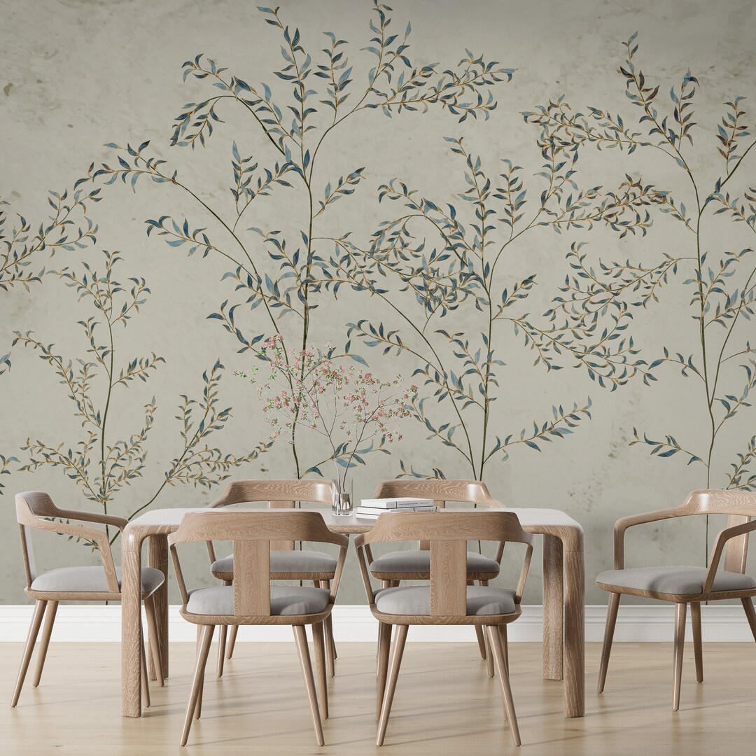 Chinoiserie Wallpaper, Elegant Trees Mural, Asian Art Wallpaper, Peel ...