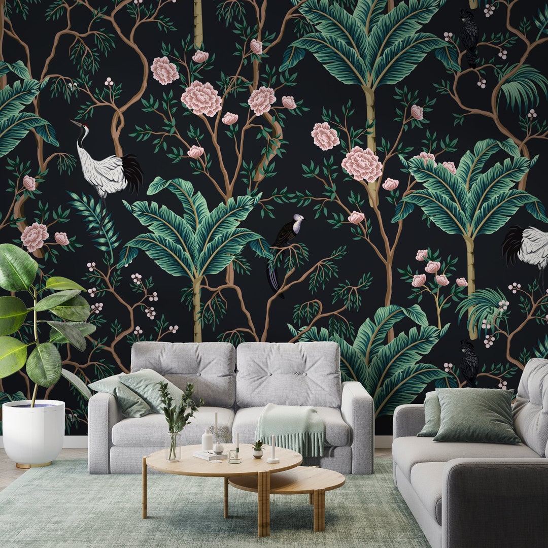 Dark Botanical Wallpaper, Dark Botanical Wall Mural, Fern Botanical ...