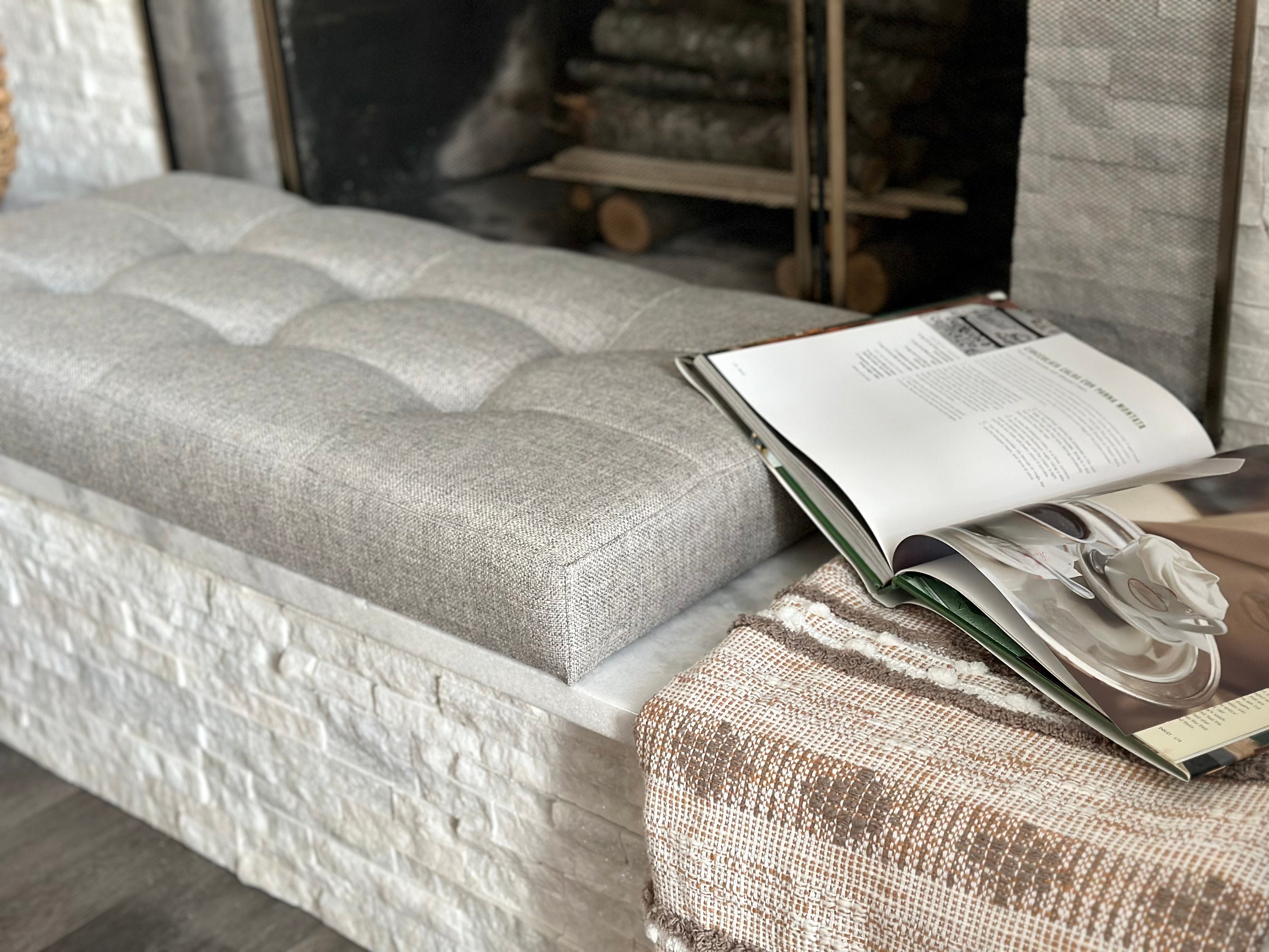 Cozy Fireplace Reading Nook | Custom Size Cushion | Fireplace Bench ...