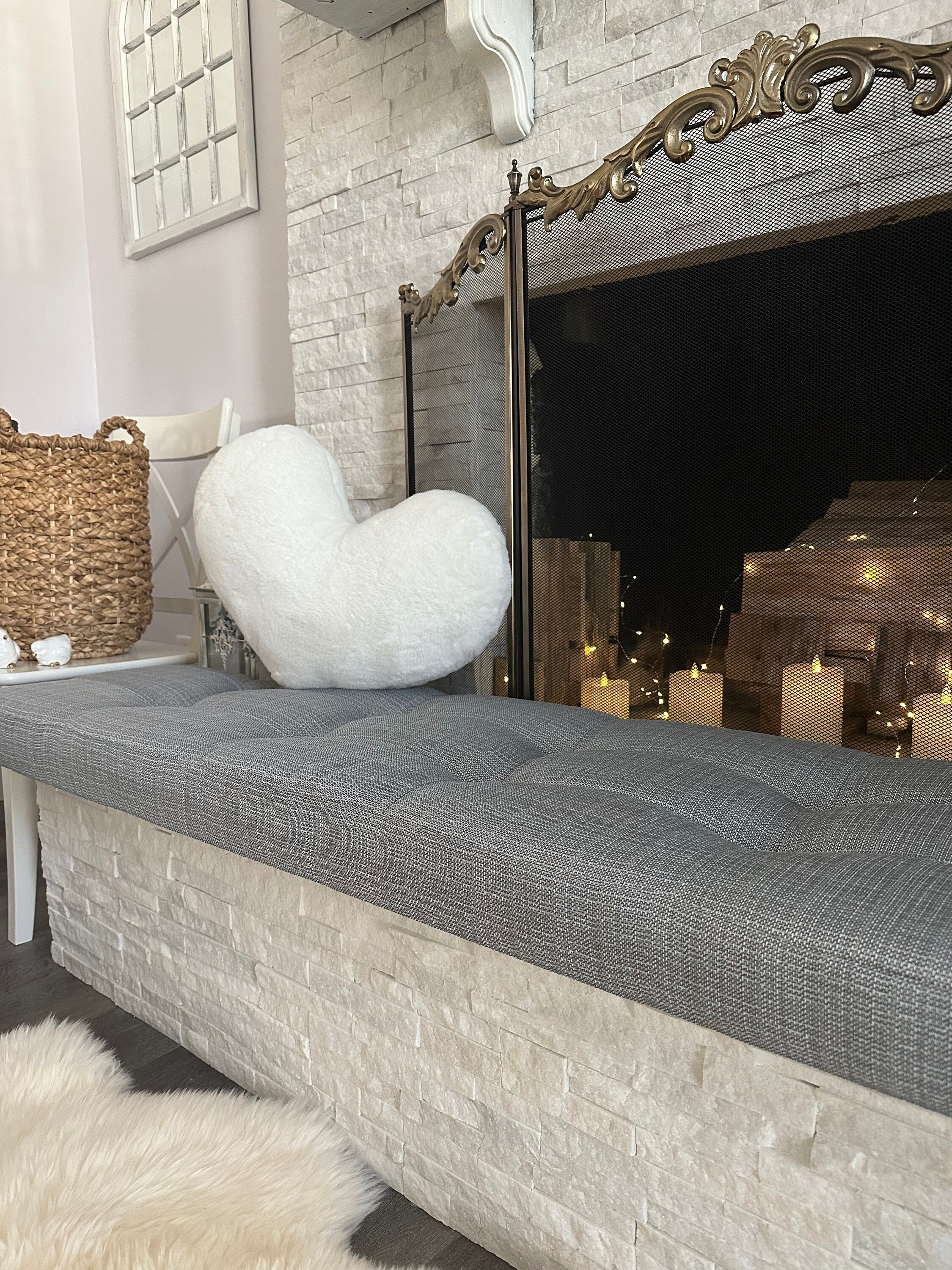 Cozy Fireplace Reading Nook | Custom Size Cushion | Fireplace Bench ...