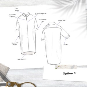 Shirt Dress Pattern | Boxy Shirt Sewing Pattern | Button up Oversized ...