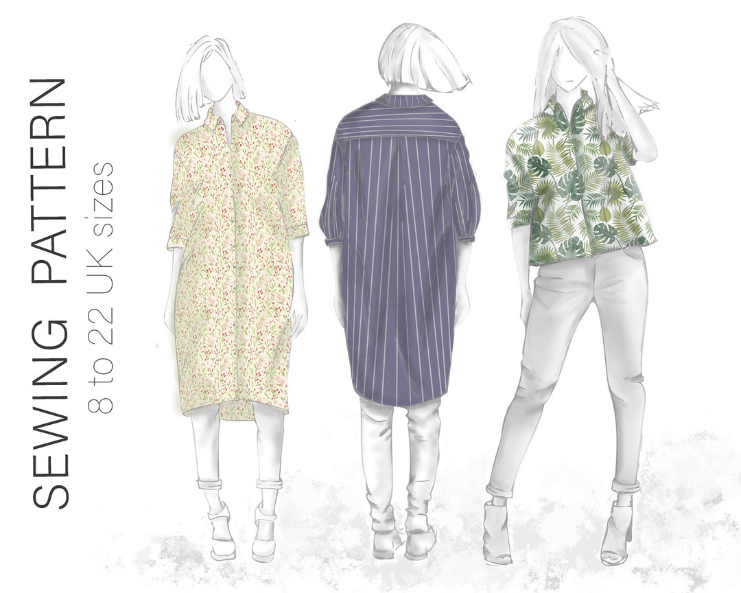 Shirt Dress Pattern | Boxy Shirt Sewing Pattern | Button up Oversized ...