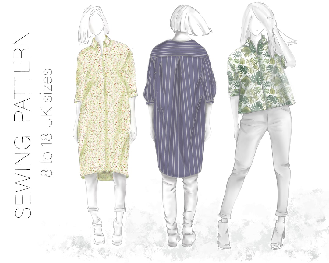 Shirt Dress Pattern Boxy Shirt Sewing Pattern Button up - Etsy