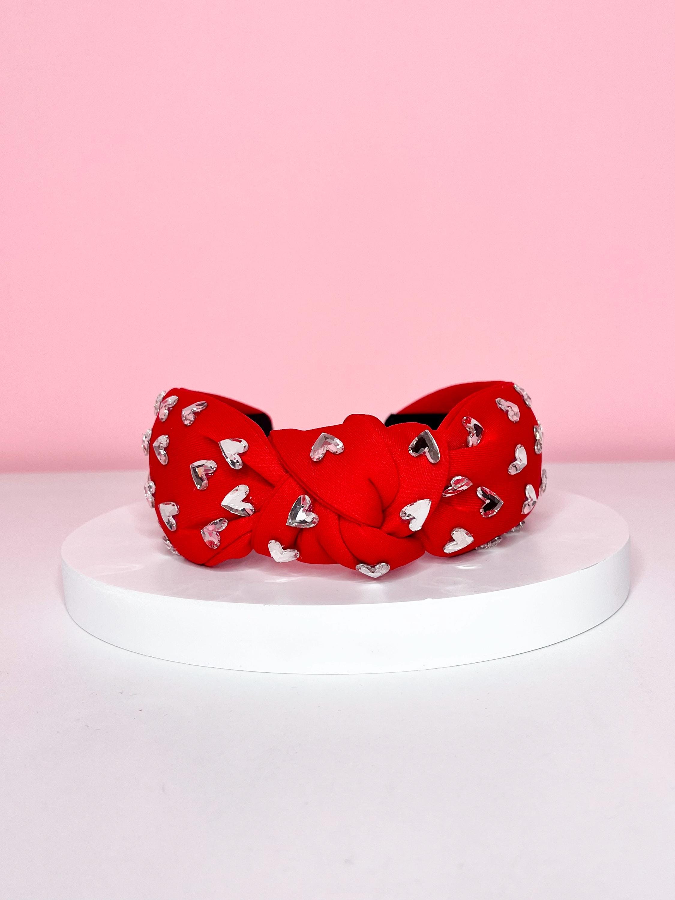 Heart Gem Valentine's Day Headband, Knotted Fabric Headband - Etsy