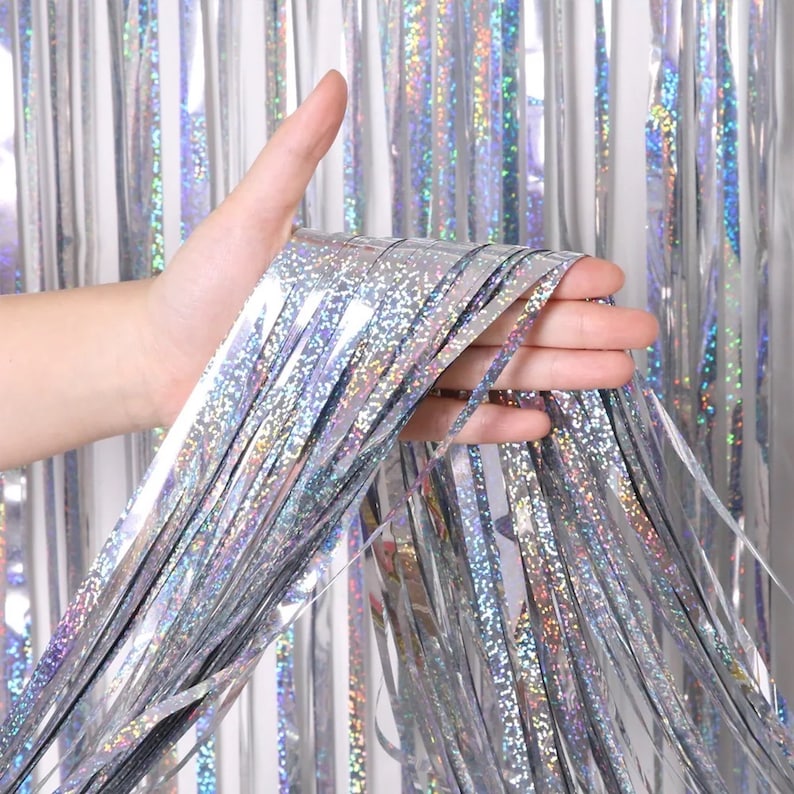 Holographic Silver Fringe Foil Curtains Bachelorette Party - Etsy