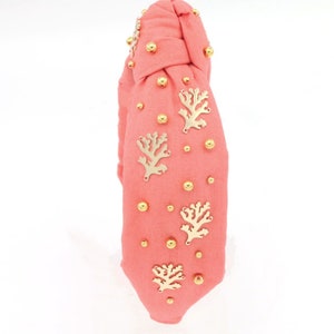 Luxury Coral Headband, Vacation Headband, Knotted Jeweled Headband ...