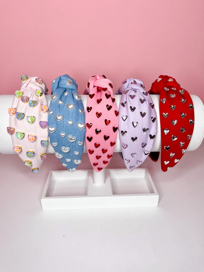 Heart Gem Valentine's Day Headband, Knotted Fabric Headband - Etsy