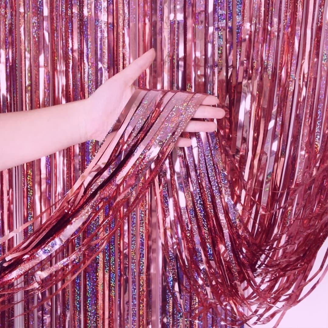 Holographic Pink Fringe Foil Curtains - Bachelorette Party Supplies ...