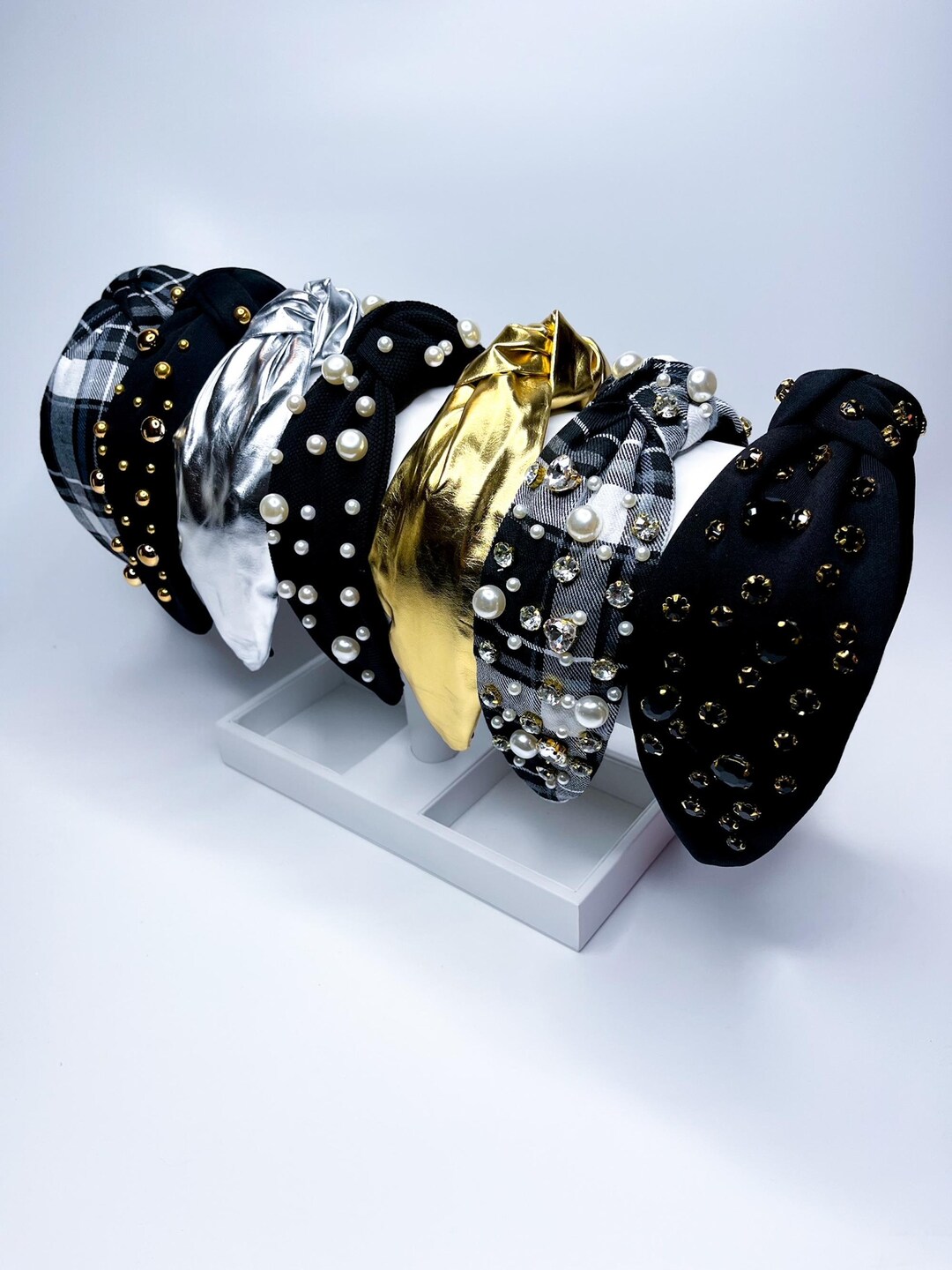 Black Holiday Headbands, Christmas Headband, Pearl Headband, Gold ...