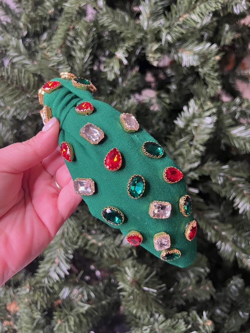 Christmas Jeweled Headbands, Red + Green Holiday Hair Accessories ...