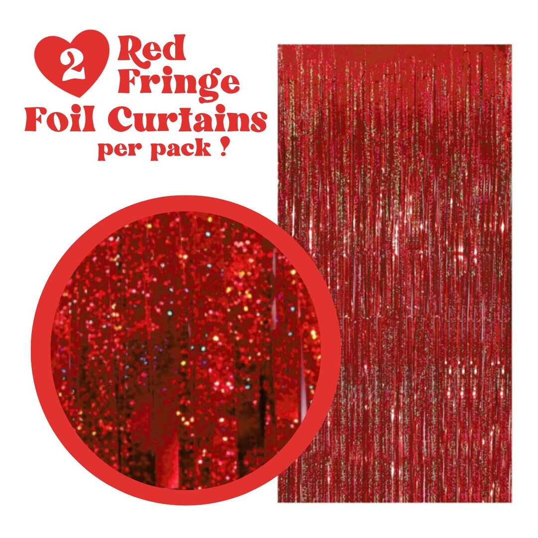 Holographic Red Fringe Foil Curtains, Christmas Party, Party ...