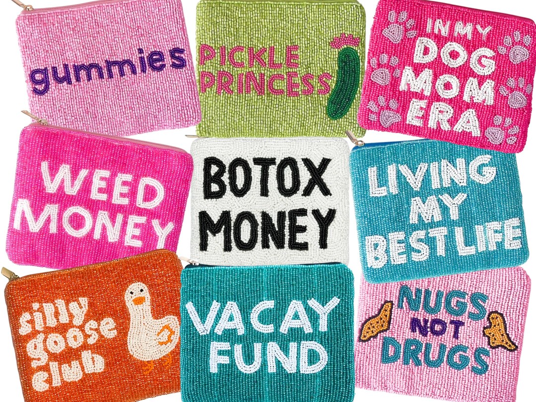 XL Handmade Beaded Coin Pouch, Bead Coin Purse, Funny Coin Purse, Weed ...