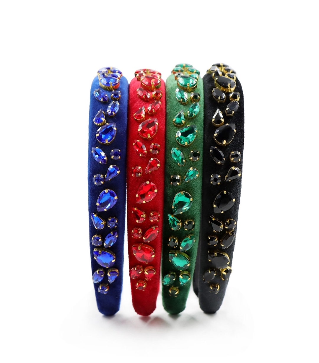Luxury Velvet Jeweled Headband, Thin Headband, Gem Headband, Winter ...