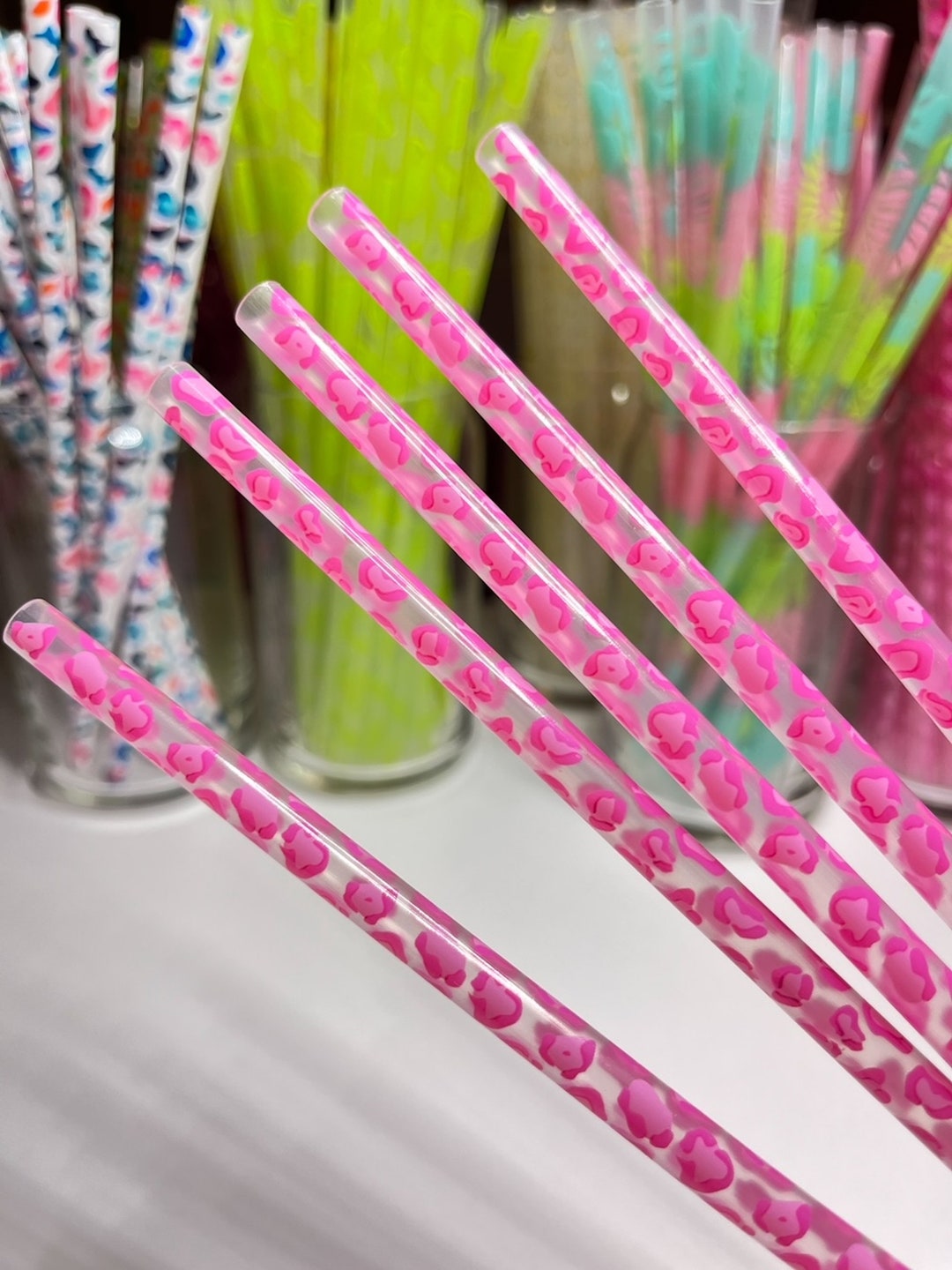 10" Extra Long Pink Leopard Straws, Pink Straw, Cheetah Straws, Bulk ...