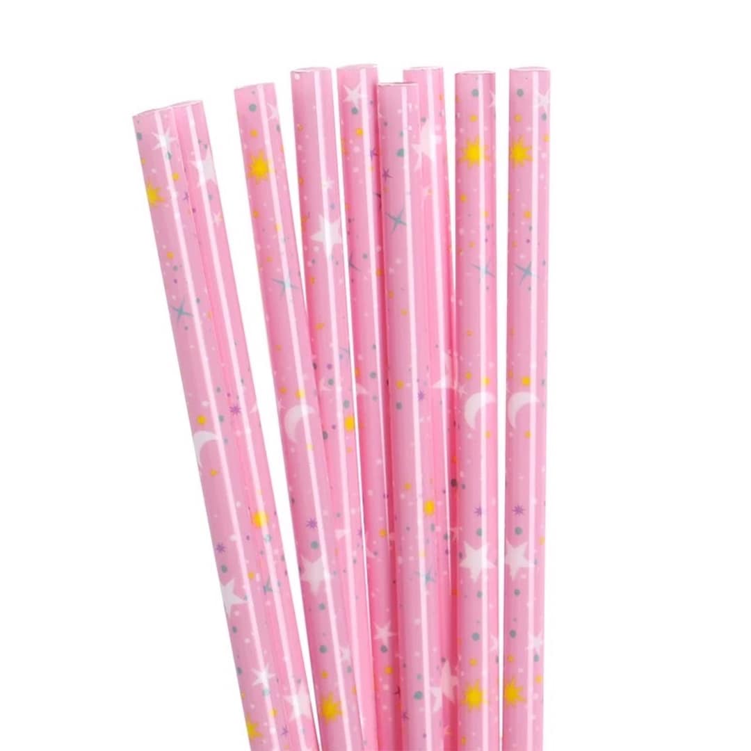 9" Pink Stars and Moon Straws, Birthday Party Straw, Reusable Straws ...