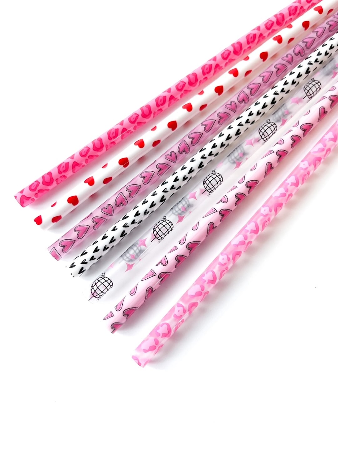 9" VALENTINE'S DAY Straw Pack, Valentine's Plastic Straws, Reusable ...