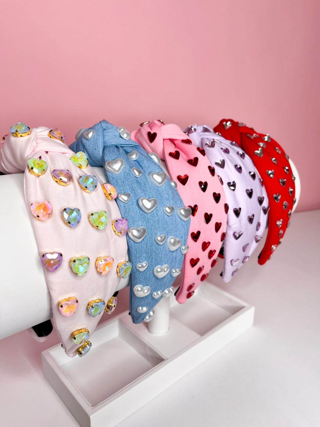 Heart Gem Valentine's Day Headband, Knotted Fabric Headband - Etsy