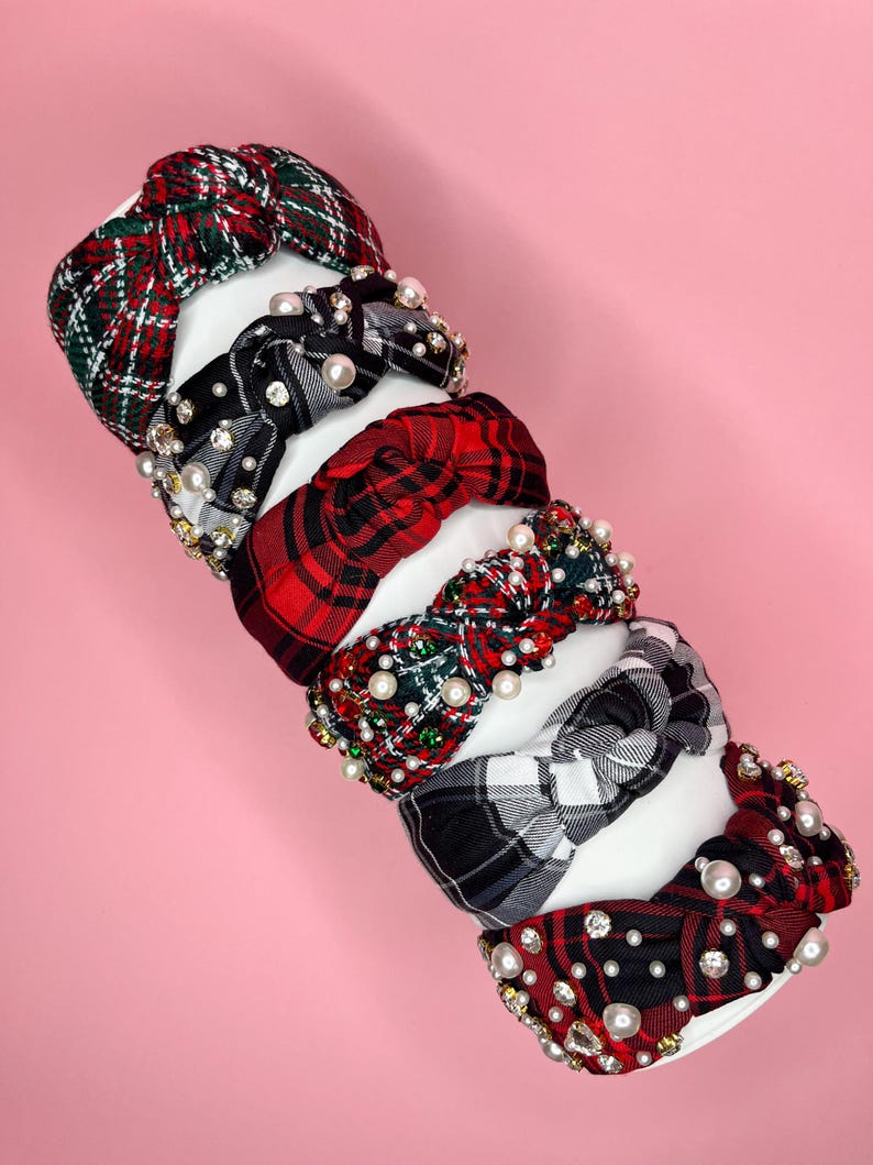 Plaid & Flannel Christmas Headbands, Rhinestone Holiday Hair ...