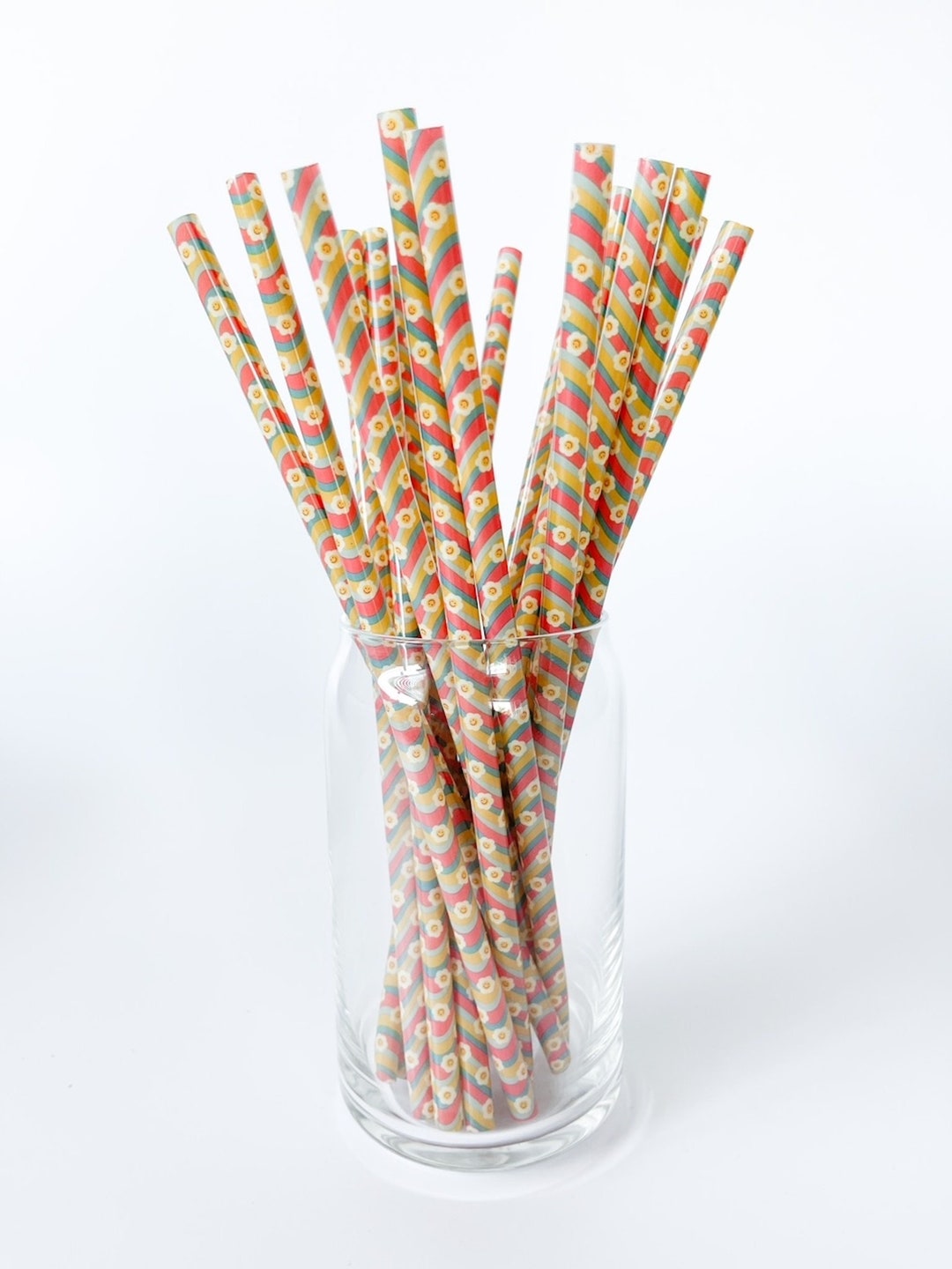9" Flower Straws, Retro Straws, Floral Straws, Smiley Face Straws, Bulk ...