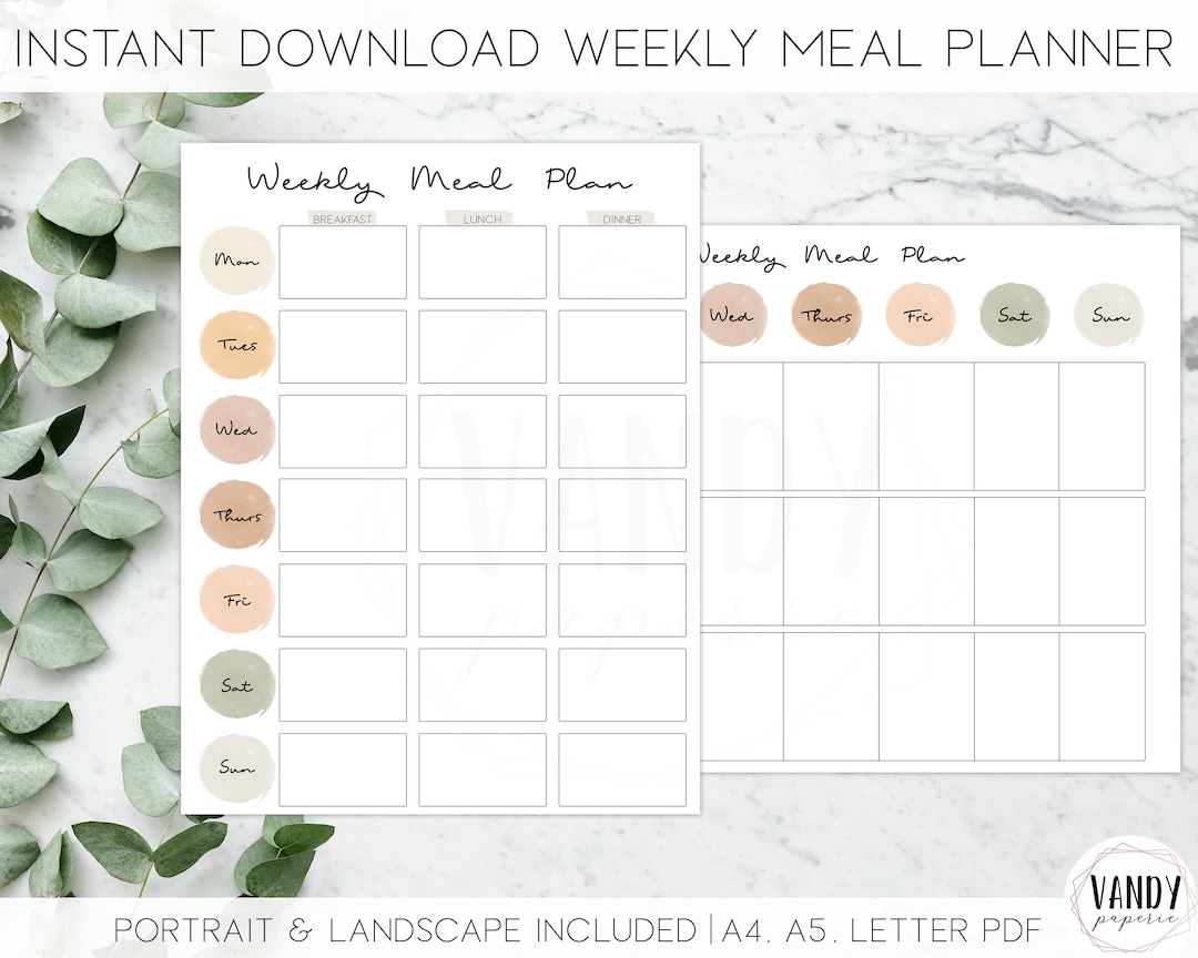 Printable Weekly Meal Planner, INSTANT DOWNLOAD, Weekly Menu Planner ...